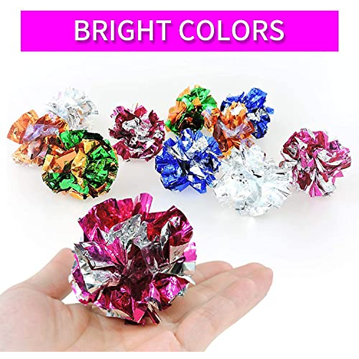 HAICHEN TEC 11 Pack Ferret Toys Set - Mylar Crinkle Balls Hollow Sound Toy with Bell Interactive Exercise Scratch Play Chasing Chewing Toys Random Color for Indoor Pet Ferret Cat Kittens (11 Pack)