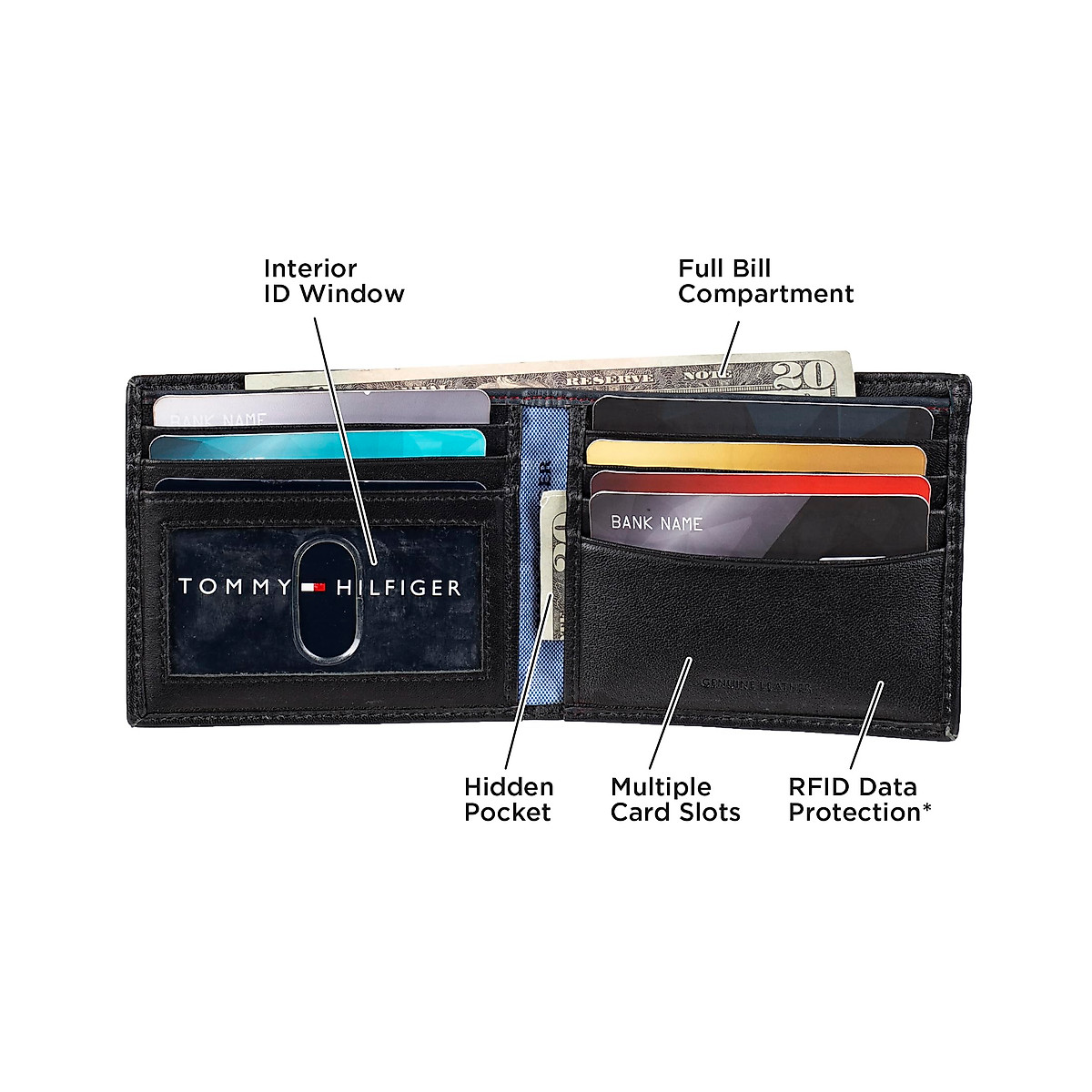 Tommy Hilfiger Men's Leather Wallet- Bifold With RFID Technology