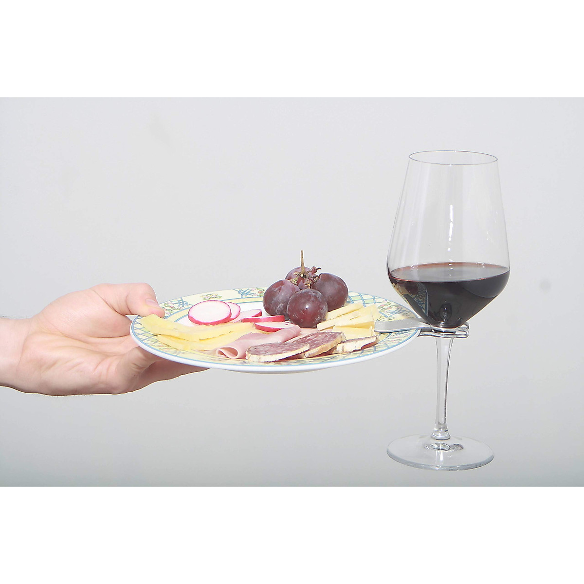 Wine or Champagne Glass Holder and Stainless Steel Plate Clip Designed as an Elegant & Sturdy Wine Saver. Perfect Wine Accessories and Gifts for a Friendly Dinner or Party. (Pack of 3).