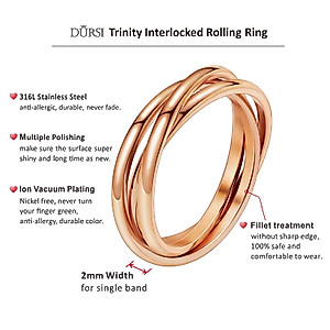 DURSI Trinity Interlocked Rolling Triple Ring for Women Girls Kids, Stainless Steel Cross Stacking Puzzle Ring for Fidget Anxiety, Minimalist Promise Engagement Wedding Ring (Rose Gold, Size 11)