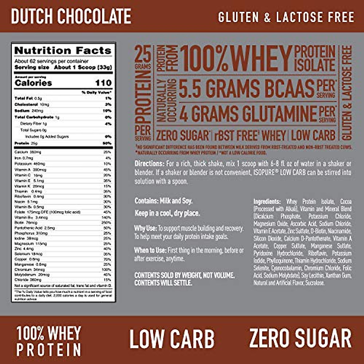 Isopure Whey Isolate Protein Powder with Vitamin C & Zinc for Immune Support, 25g Protein, Low Carb & Keto Friendly, Flavor: Dutch Chocolate, 4.5 Pounds (Packaging May Vary)