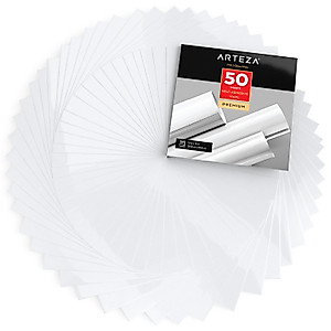 ARTEZA Self Adhesive Vinyl Sheets, 12 x 12 Inches, Pack of 50, Glossy White, Waterproof and Easy to Weed and Cut, SAV for DIY Projects