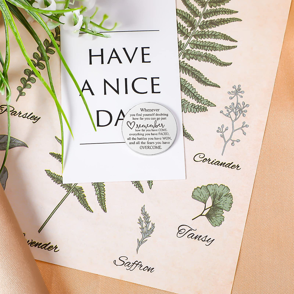 Sureio Pocket Hug Token Long Distance Relationship Keepsake Stainless Steel Double Sided Inspirational Gift with Keychain (Sobriety)