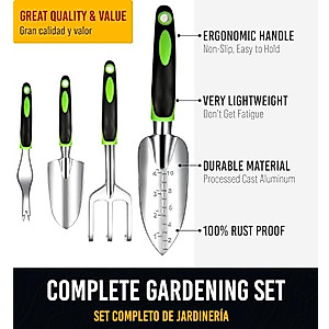 Heavy Duty Garden Tools 10 Pieces Set - Rust Proof, Durable Gardening Supplies Gifts for Women Men Mom or Dad - Ergonomic Gardening Hand Tools - Garden Gifts for Mom and Dad