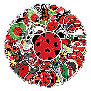 Ladybird Stickers |50Pcs Ladybug Waterproof Vinyl Decals for Bike Water Bottles Laptop Bicycle Refrigerator Cup Luggage Computer Mobile Phone Skateboard Décor