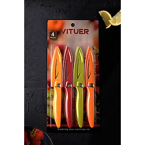 VITUER Paring knife, 8PCS Paring knives (4 Knives and 4 Knife cover), 4 Inch Peeling Knife, Fruit and Vegetable Knife, Ultra Sharp Kitchen Knives, German Steel, PP Plastic Handle