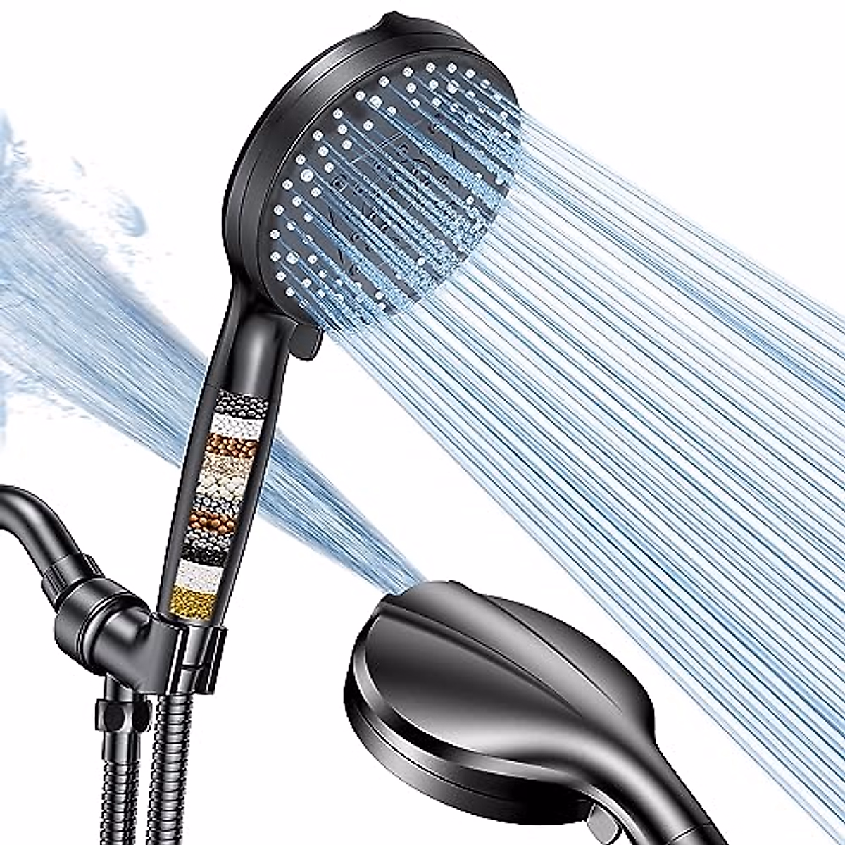 Filtered Shower Head, 5" Large, Extra Long 70" SS Hose,10-mode Detachable Shower Head Filter for Hard Water, High Pressure Handheld Shower Head for Bathroom, Anti-clog&Power Wash to Clean Tile & Pets