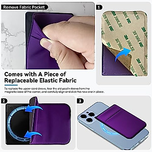 CloudValley Magnetic Card Wallet, [with one Replacement Set] Card Holder Case Stick on Phone for iPhone MagSafe Series 14 Pro Max/iPhone 13 Pro & 12 Mini/ 14 Plus, Darkpurple