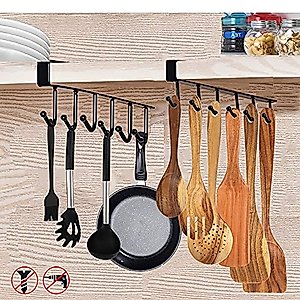 SHBaizoy 2pcs Utensil Racks Under Cabinet,Nail Free Adhesive Kitchen Utensils Hanging Hooks for Kitchen Utensils/Tools/Pot/Towel/Knife/Ties Belts/Scarf/Keys Storage/Cups(Black)