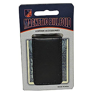 Leatherboss Genuine Leather Slim Magnetic Minimalist Bifold Money Clip Cash Holder Wallet, Black