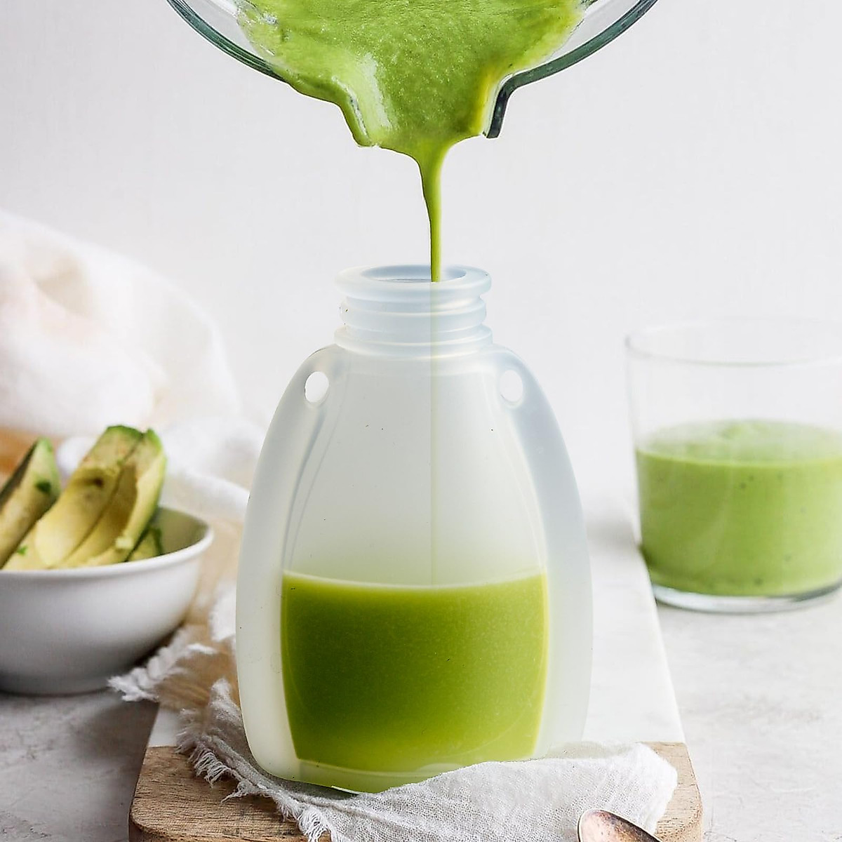 Reusable Silicone Food Pouch for Baby and Toddlers, Squeezable Pouch, Squeeze Pouch, Easy Clean Silicone Pouch for Pre-K and School, Homemade Baby Food Storage, 4oz (Orange-Green-White 3 Pack)