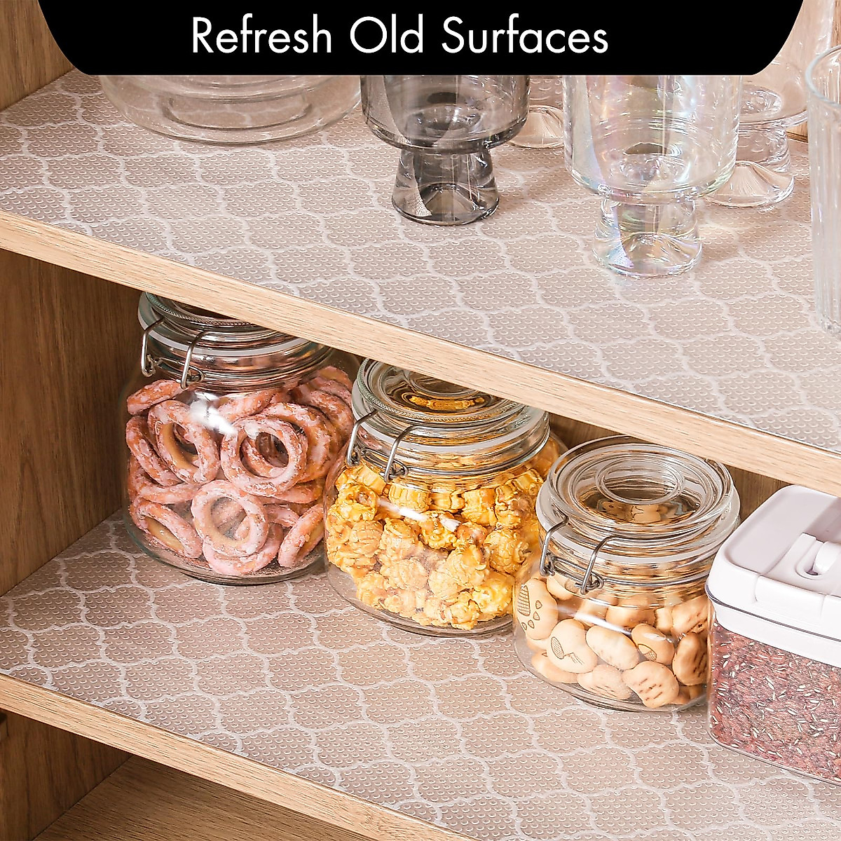 Cooyes Shelf Liner – Non-Adhesive Shelf Liners for Kitchen Cabinets – Waterproof Shelf Paper with Modern Pattern – Durable EVA Cabinet Liners