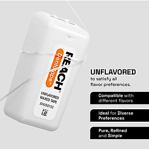 Reach Dentotape Waxed Dental Floss Bundle | Effective Plaque Removal, Extra Wide Cleaning Surface | Shred Resistance & Tension, Slides Smoothly & Easily, PFAS FREE | Unflavored, 100 YD, 6pk