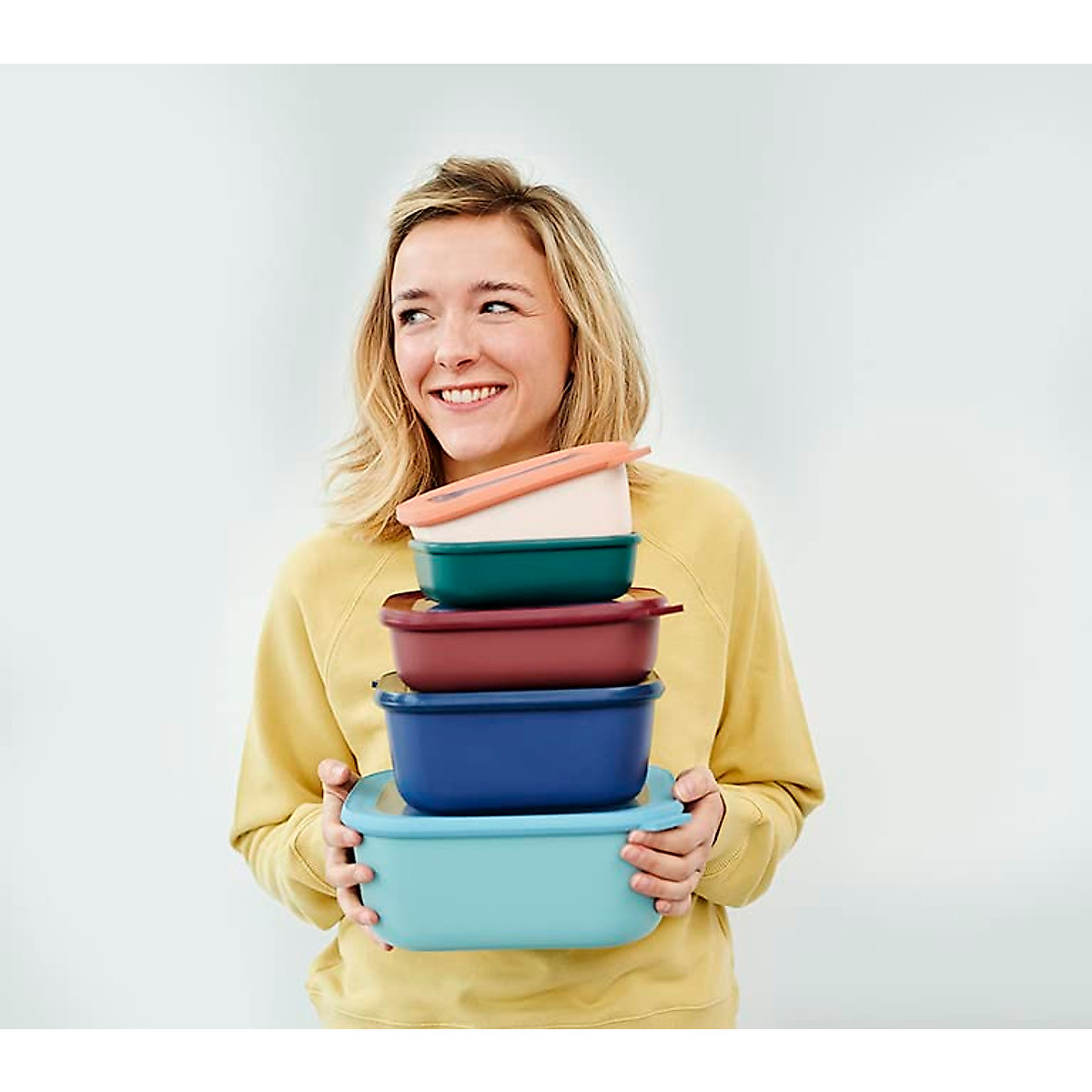 Mepal Cirqula Multi Rectangular 3-Piece (500 + 1000 + 2000 ml) Nordic Blue-Bowl Set-Food Storage Containers-Stackable-Dishwasher Safe, Polypropylene Thermoplastic elastomer, Flach