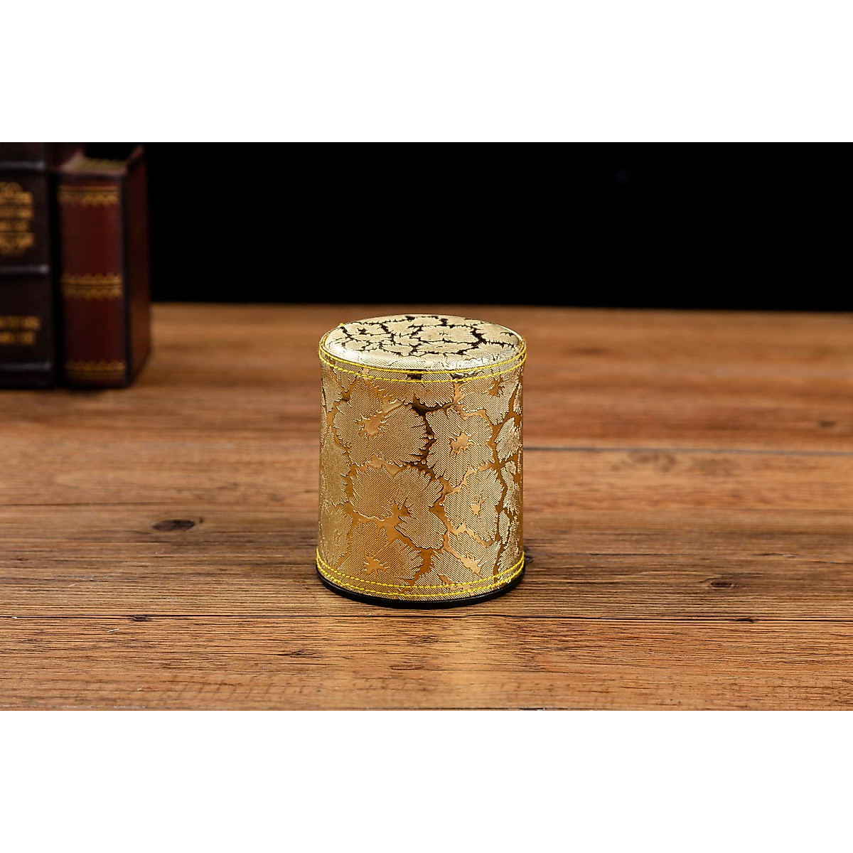 Asian Home Thy Collectibles Dice Cup with 5 Dices, PU Leather Professional Dice Shaker Cup Set for Yahtzee/Craps/Backgammon or Other Dice Games Golden, 2 Pack