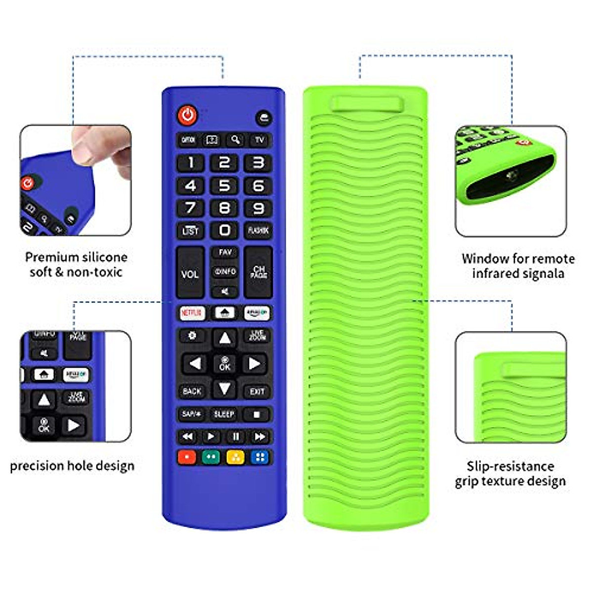 2Pack Silicone Case for LG AKB75095307 AKB75375604 AKB74915305 Remote, Alquar Shockproof Anti-Lost Remote Cover Holder Skin Sleeve Protector for LG Smart TV Remote Control (Glow Green+Blue)
