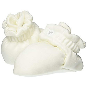 Burt's Bees Baby Baby Booties, Organic Cotton Adjustable Infant Shoes Slipper Sock, Eggshell White, 6-9 Months