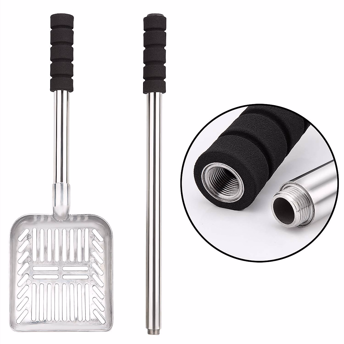 Yangbaga Metal Cat Litter Scoop with Deep Shovel&Long Handle,Detachable Stainless Steel Non-Stick Litter Sifter with Foam Padded Grip, No Bending Back Heavy Duty Cat Litter Scooper