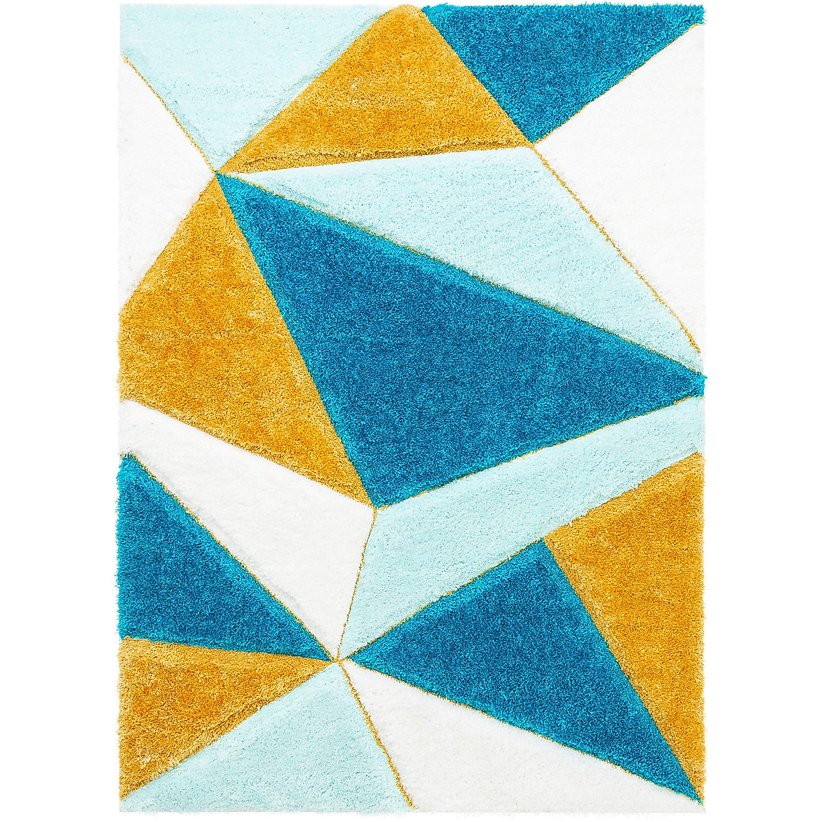 Well Woven Walker Blue Triangle Boxes Thick Soft Plush 3D Textured Shag (5'3" x 7'3") Area Rug