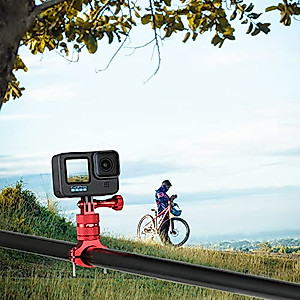 HSU Bike Handlebar Mount for Gopro Hero 12/11/10/9/8/7/6/5/4 AKASO Campark Osmo Action 3/4 and Other Action Cameras, 360 Degrees Rotary Motorcycle Mount (Red)