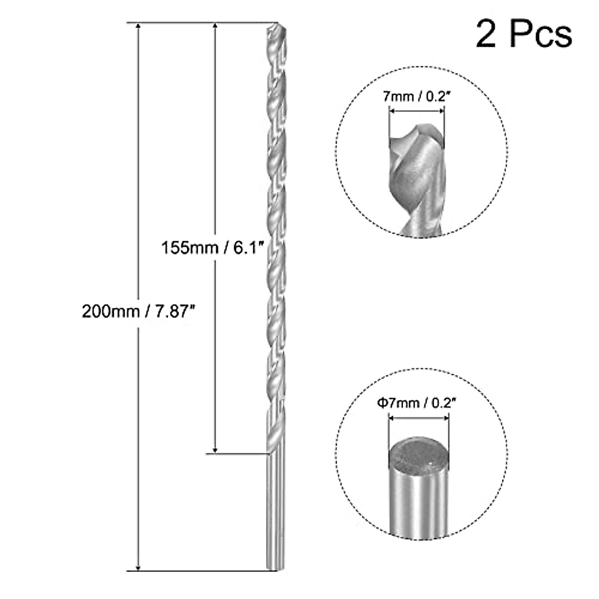 uxcell HSS(High Speed Steel) Extra Long Twist Drill Bits, 7mm Drill Diameter 200mm Length for Hardened Metal Woodwork Plastic Aluminum Alloy 2 Pcs