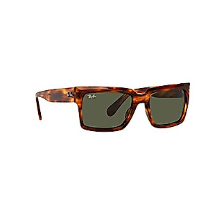 Ray-Ban RB2191 Inverness Rectangular Sunglasses, Striped Havana/Green, 54 mm