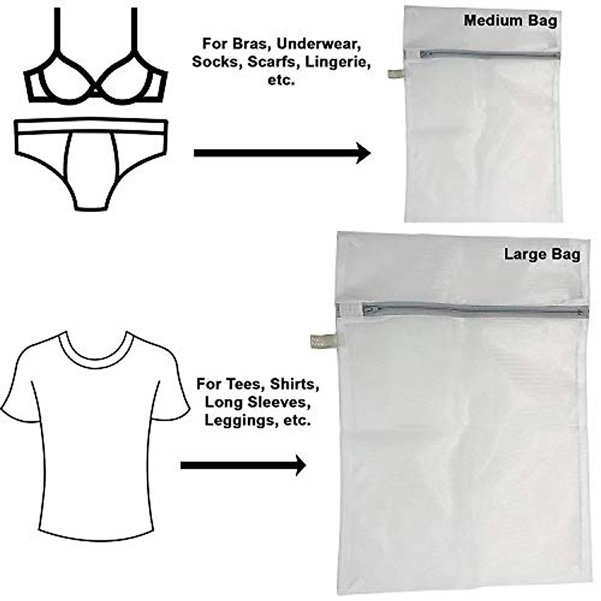 4 Pack - HUJI Micro Mesh Laundry Bags Lingerie Bra Underwear with Secure Zipper Great For Washing Face Masks (2 Medium & 2 Large)