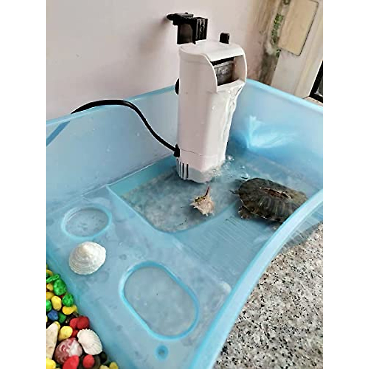 EmmaWu Turtle Tank Filter Adjustable Turtle Reptile Fish Tank Filter (White) (Filter)