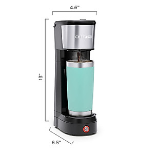 Chefman InstaCoffee Max, The Easiest Way to Brew the Boldest Single-Serve Coffee, Use Fresh And Flavorful Grounds or K-Cups With A Convenient Built-In Lift, Black/Stainless Steel