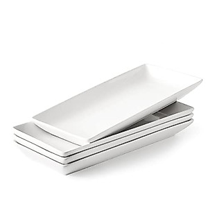 LAUCHUH Porcelain Serving Platter Rectangular Plate / Tray for Party, 14-Inch Large White Microwave And Dishwasher Safe Set of 4