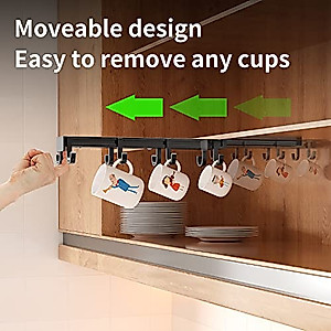 WSVILLE Scalable Mug Rack Under Cabinet - Coffee Mug Holder with 8 Mug Hooks, Convenient for Take Out Mug for Bar, Kitchen Dining Room, Coffee Bar (13.8 Inch)
