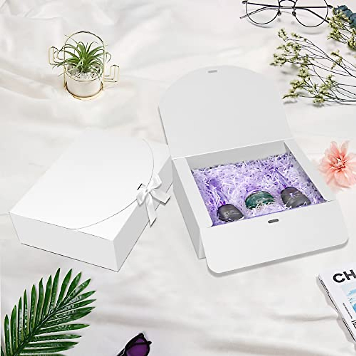 BoShahai 10 PCS Gift Boxes with Lids, 10.6x7.8x3.1 Inch Kraft Paper Gift Box, White Gift Boxes with Ribbon, Bridesmaid Proposal Box for Wedding, Packaging, Present, Birthday, Cupcake Boxes