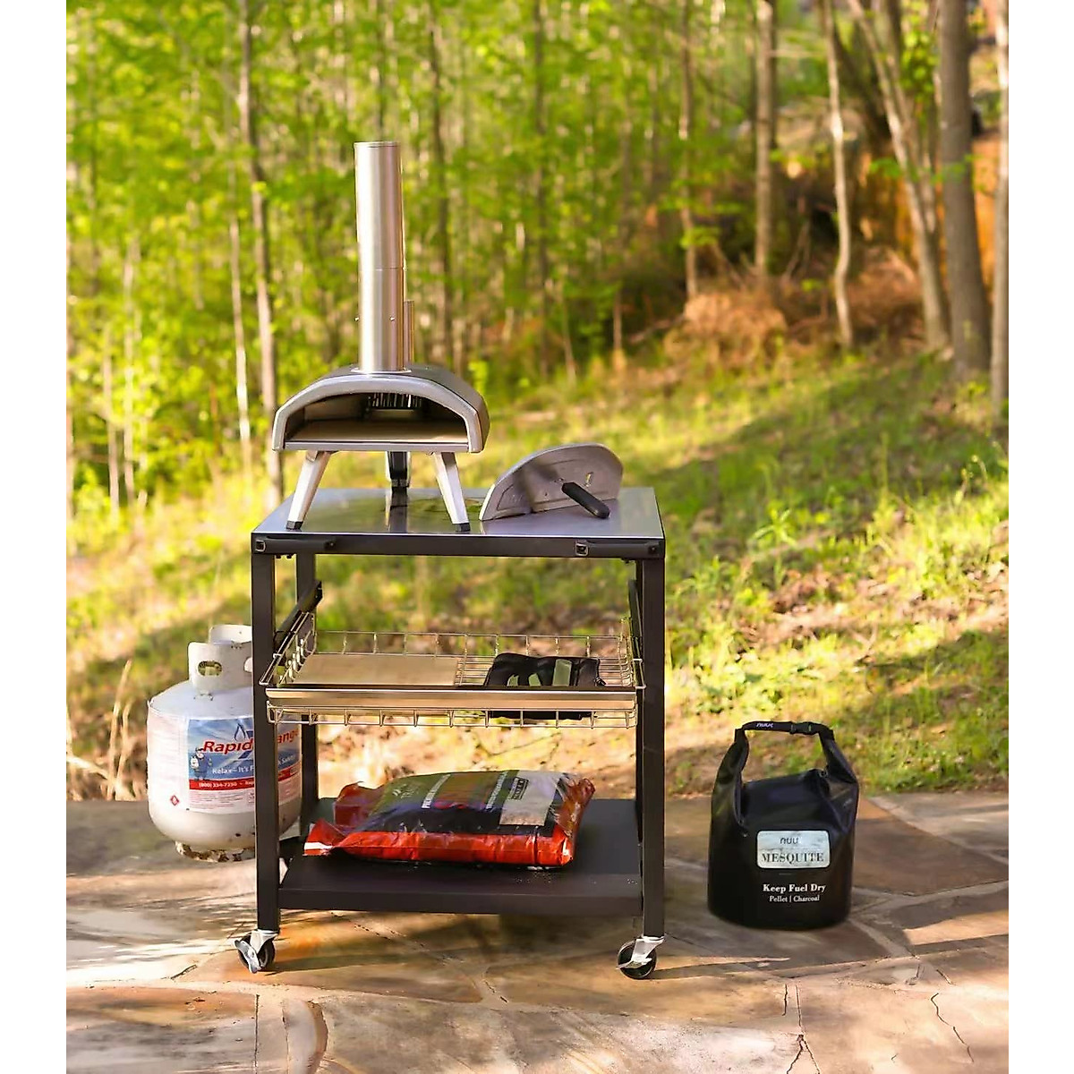 NUUK Double-Shelf Rolling Outdoor Pizza Oven Table, 24" x 30" Stainless Steel Commercial Multifunctional Food Prep Worktable with Drawer on Wheels