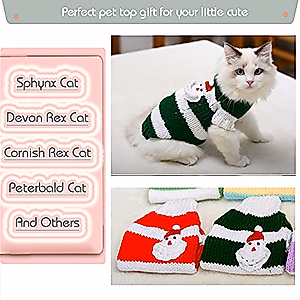 Bonaweite Sphynx Cat Clothes Hairless Cat Sweaters Cat Stripe Vest Turtleneck Clothes, Warm Adorable Sweater Shirts Kitten Wear, Cat's Pajamas Jumpsuit for Sphynx, Cornish Rex, Devon Rex, Peterbald