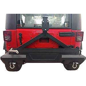 APS Black Textured Rock Crawler Rear Bumper with Tire Carrier & 2X D-Ring for 2007-2018 Wrangler JK