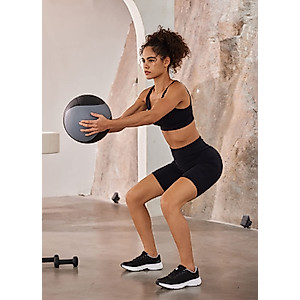 BALEAF Women's Light Compression Biker Shorts 8" High Waisted Yoga Gym Spandex Shorts Side Pockets Black XL