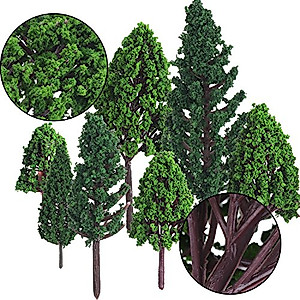 Bememo 22 Pieces Model Trees 1.18 - 6.29 Inch Mini Diorama Trees Mixed Model Tree Train Trees Miniature Forest Railroad Scenery Pine Trees Architecture Trees for DIY Scenery Landscape, Natural Green
