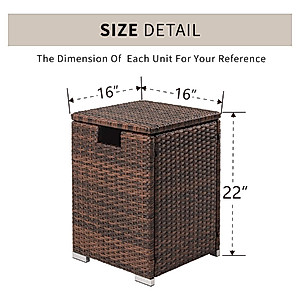 HOMPUS 16-inch Elegant 20LP Propane Tank Cover Patio Table Storage Box Hideaway End Table Outdoor Side Table Patio Storage Box Wicker Ratten Gas Tank Table for Fire Pit Table, Brown Rattan