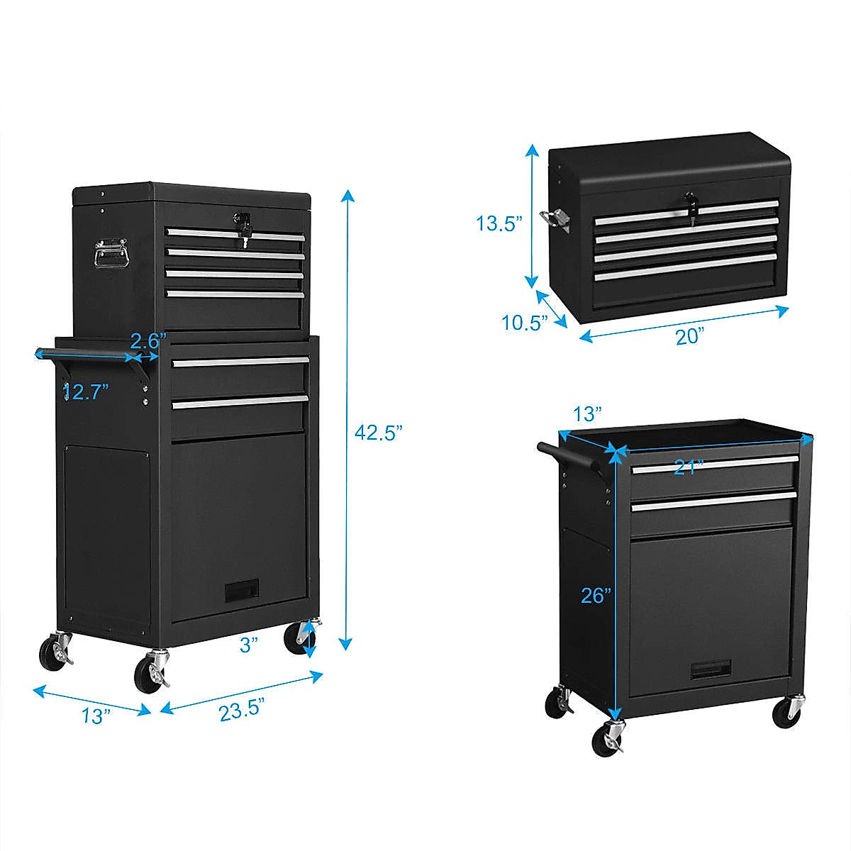 COSTWAYUS Tool Chest COSTWAY 2-in-1-Rolling-Cabinet-Storage-Chest-Box-Garage-Toolbox-Organizer-w-6-Drawers, Black