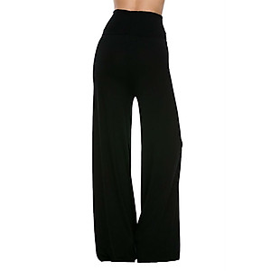 Superline Womens Wide Leg High Fold Over Waist Palazzo Pants Black Solid Small