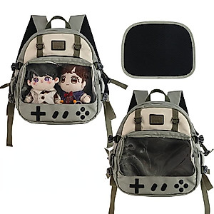 HOKMAH Cute Ita Backpack for Women Girls, Kawaii Clear Window Design Pins Plush Display, Lolita Itabag Japanese Style Bag School (Green)