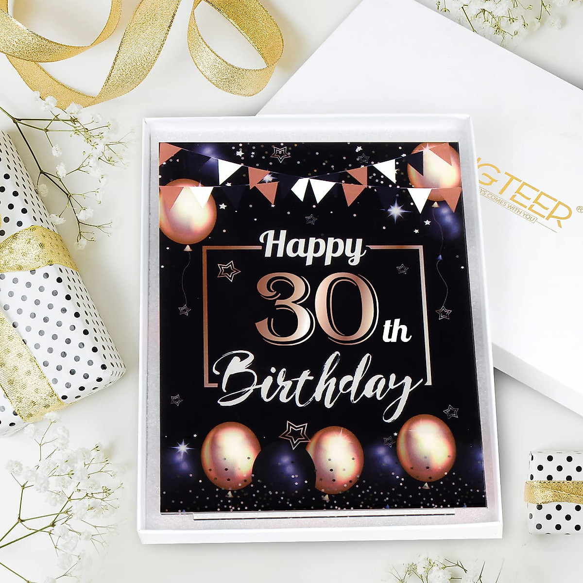 LINGTEER Happy 30th Birthday Black & Gold Balloon Acrylic Table Poster Centerpieces - 2 Pack of Birthday Table Topper,Cheers to Thirty Years Old Bday Party Decorations.
