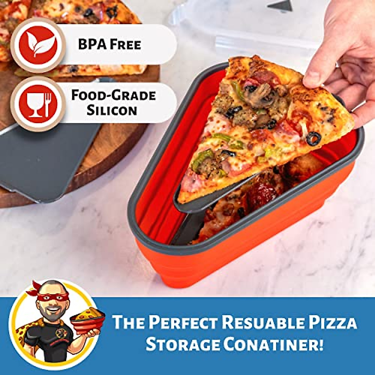The Perfect Pizza Pack™ - Reusable Pizza Storage Container with 5 Microwavable Serving Trays - BPA-Free Adjustable Pizza Slice Container to Organize & Save Space, Red