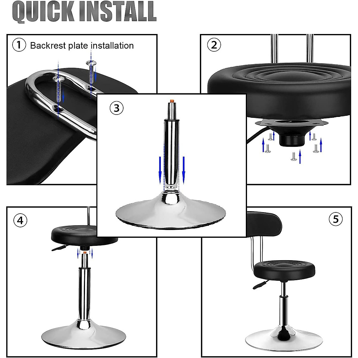 QiCheng&LYS Round Office Stool Chair Adjustable Height Sit Stand Stool 360 Stool ,for Office Home Kitchen Beauty Slip Stool Wheelless Stool (Black with backrest)