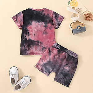 Suranne Baby Toddler Boy Outfits Tie Dye T-Shirt + Shorts Summer Set 2Pcs Galaxy Red 1-2T