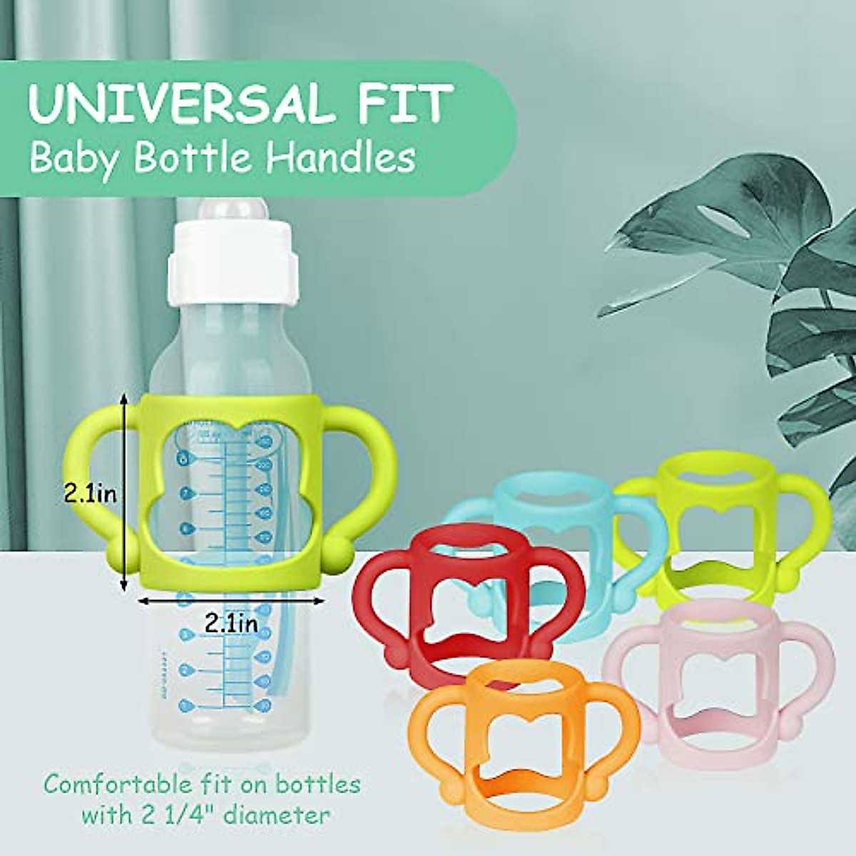 Aolso Silicone Baby Bottle Handles, 2PCS Bottle Handles, Baby Bottle Handles has Easy Grip Handles, Bottle Handles for 2.25" Diameter Baby Bottles and Straw Bottles(Blue/Green)