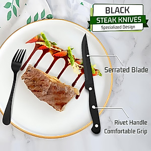 HaWare 24-Piece Black Silverware Set with Steak Knives, Stainless Steel Cutlery Set, Food Grade Flatware Set Service for 4, Mirror Finished Tableware for Home Restaurant, Include Knives, Forks, Spoons