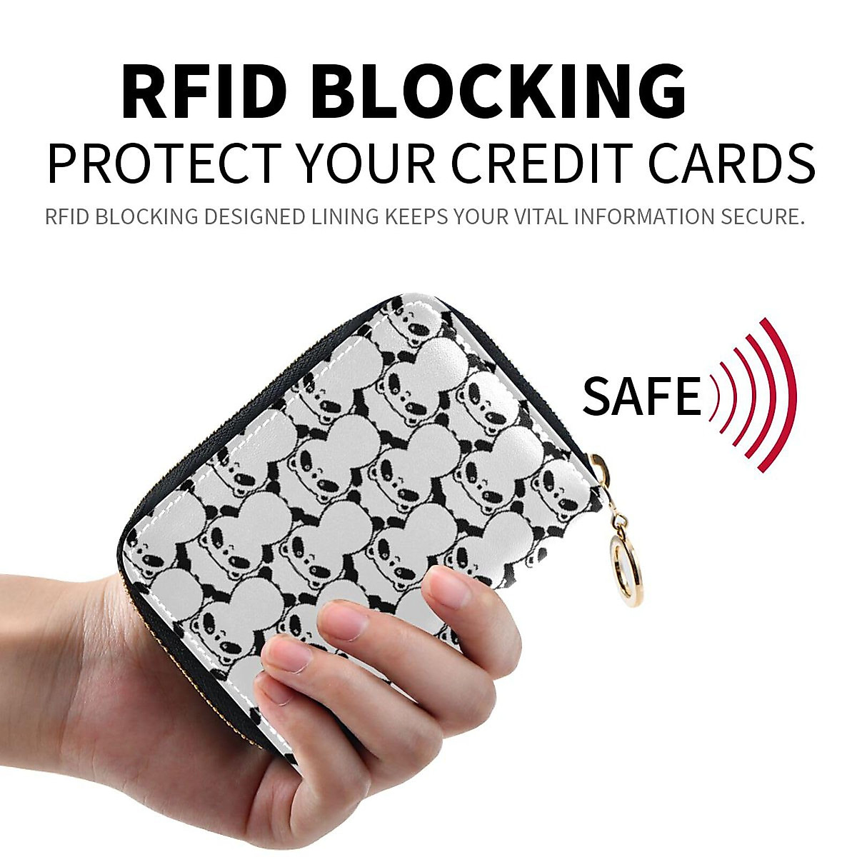 Sletend Cartoon Panda RFID Credit Card Holder Leather With Zipper Card Case Wallet for Women Girls