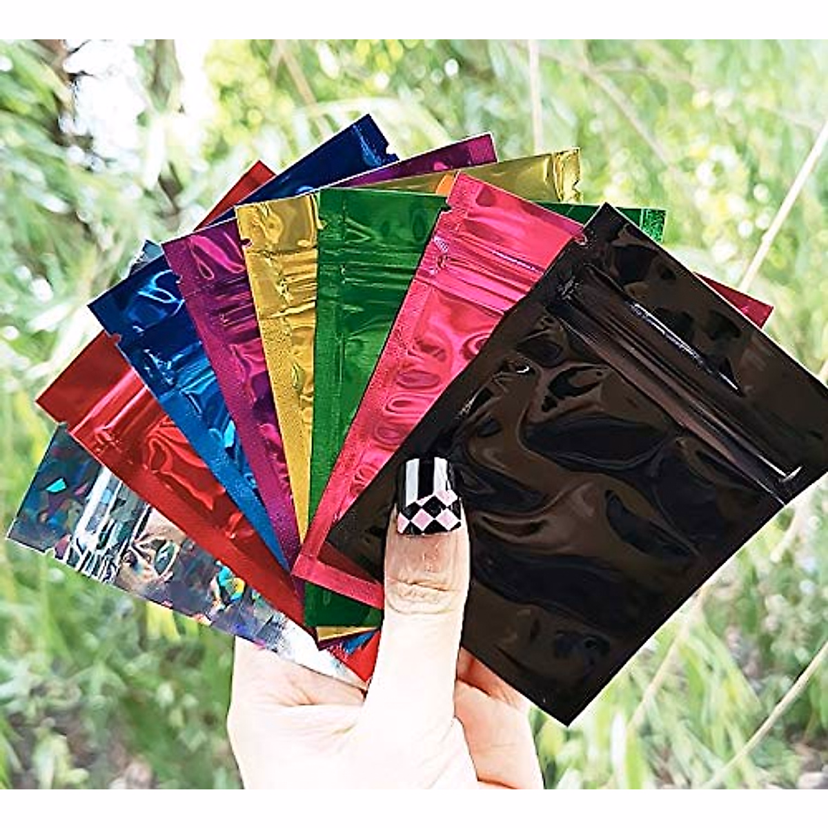 100PCS Metallic Foil Open Top Sealable Bags Double-Sided Color Mylar Foil Flat Heat Sealable Sample Zipper Bag Durable Food Storage Bag With Tear Notches Pouches Bag For Candy Tea Sugar(4"x6")