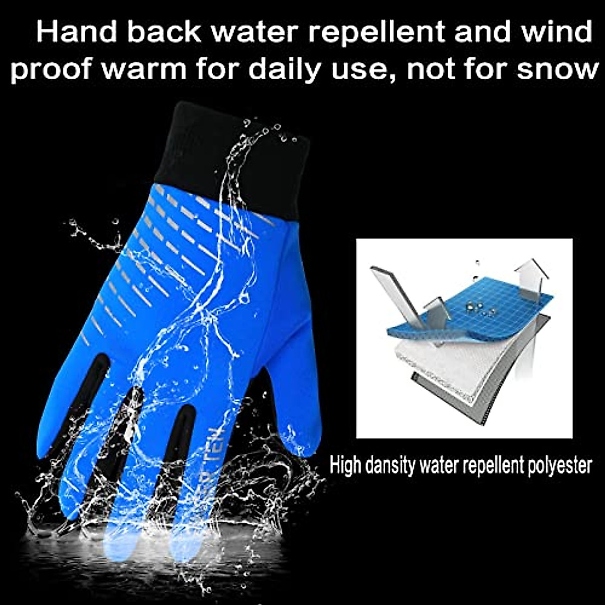 FINGER TEN Kids Winter Gloves Waterproof with Free Neck Warmer Boys Girls Touchscreen for Cold Weather Outdoor Sports (Blue, Large)